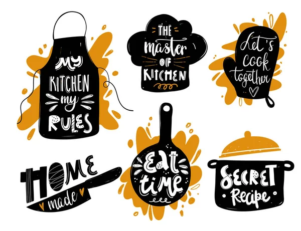Hand written vector cooking lettering set on white background. Vector ...
