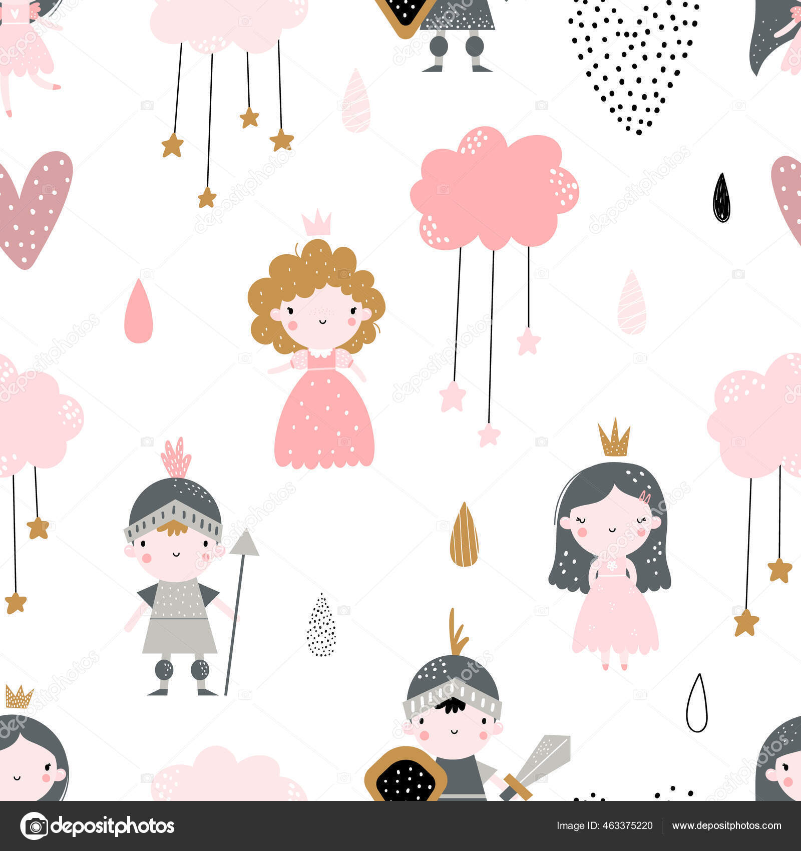 Vector hand-drawn colored childrens seamless repeating pattern with ...