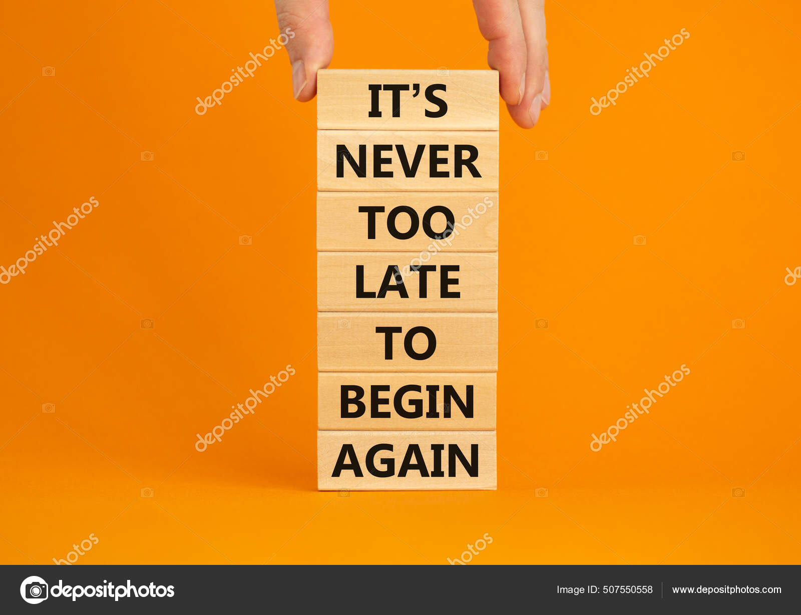 Begin Again Symbol Wooden Blocks Words 'It Never Too Late Stock Photo ...