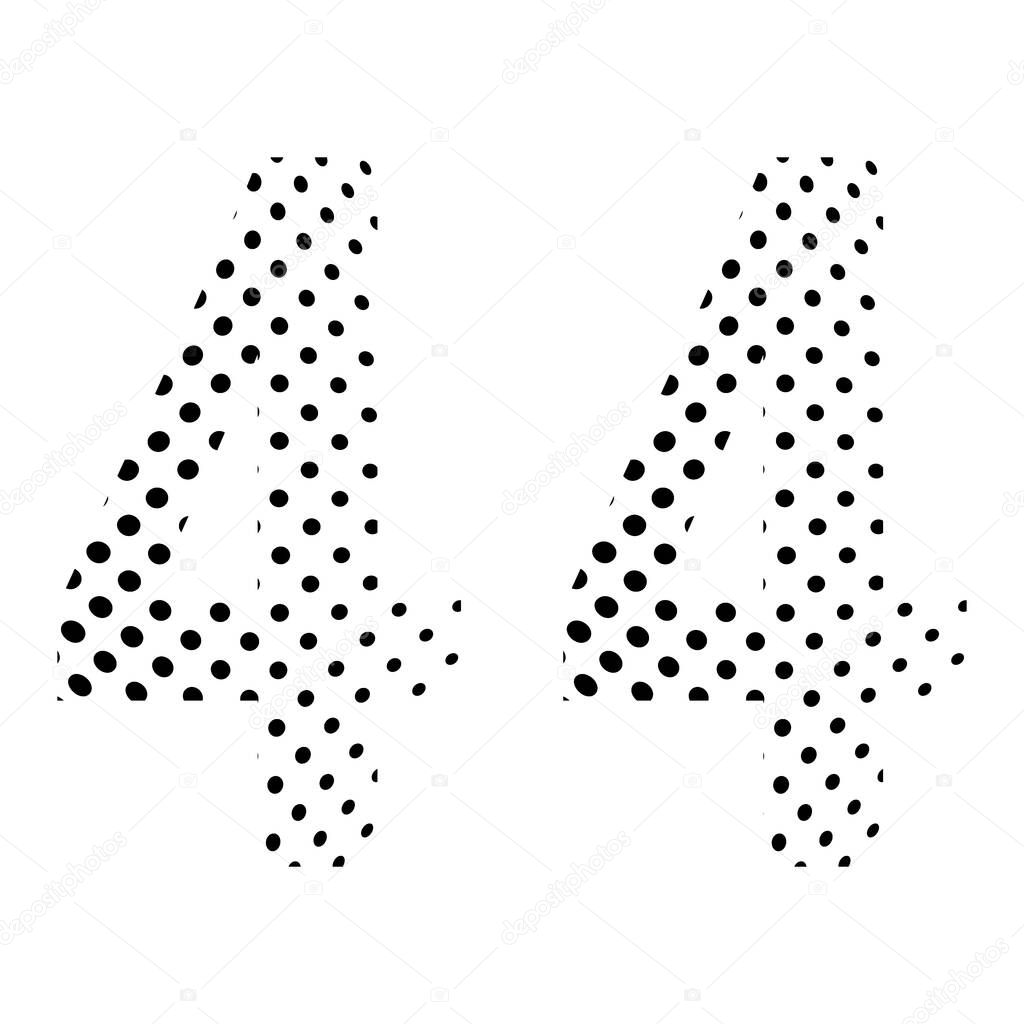 Cuarenta y cuatro, 44 en tono medio. Ilustración punteada aislada sobre ...