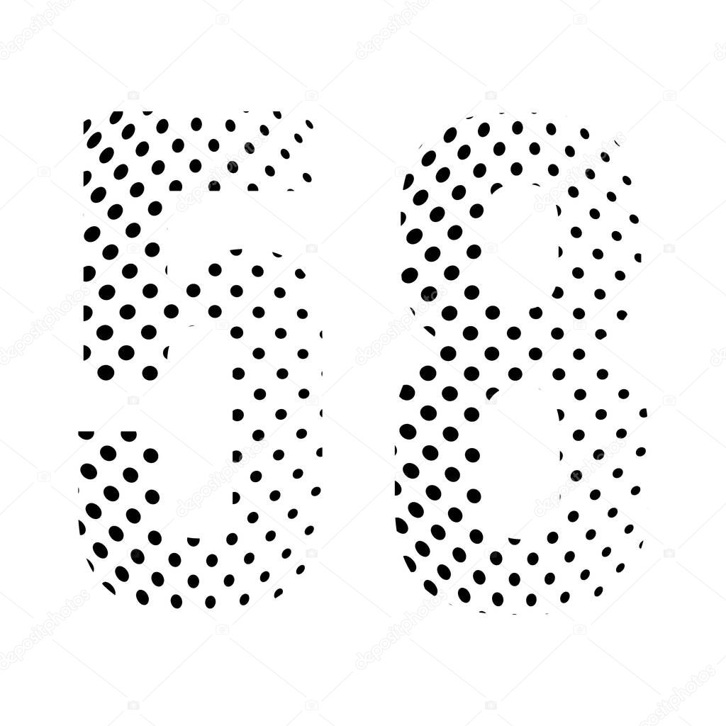 Número 58, 58 en tono medio. Ilustración punteada aislada sobre un ...