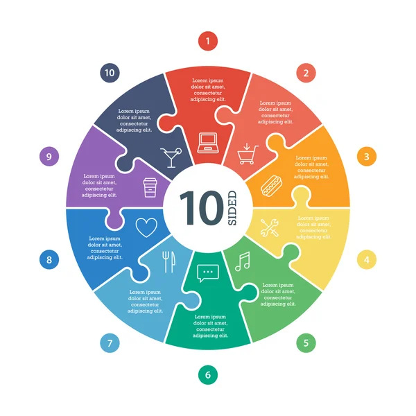 Numbered flat rainbow spectrum colored puzzle presentation infographic ...