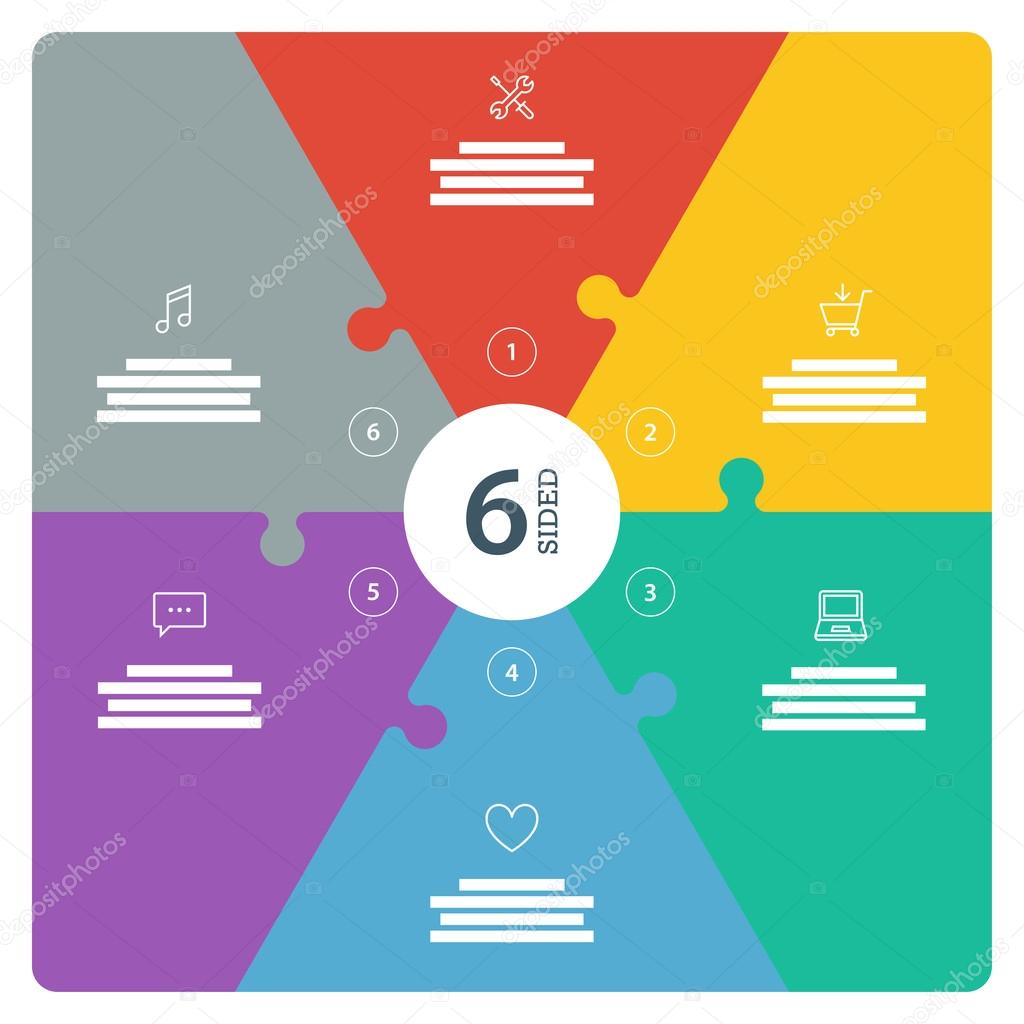 Numbered flat rainbow spectrum colored puzzle presentation infographic ...
