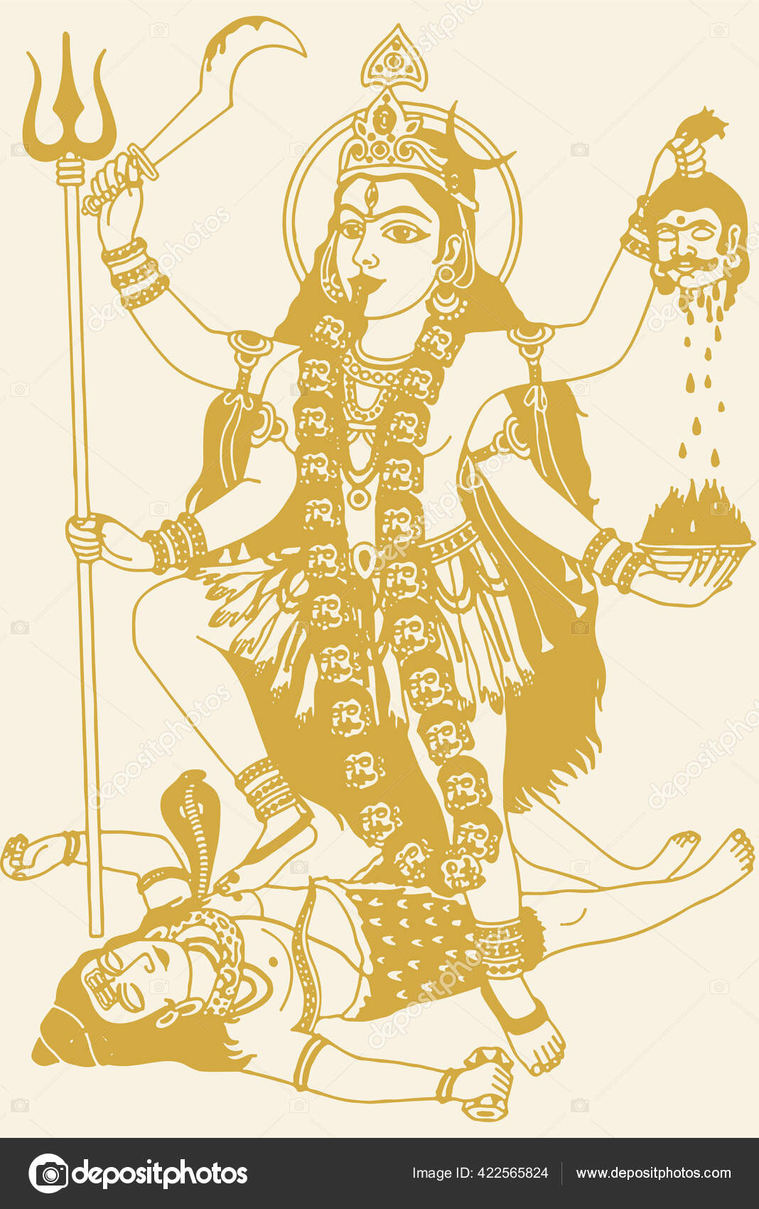 Drawing Sketch Hindu Goddess Durga Kali Mata Outline Editable ...