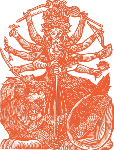 Drawing Sketch Goddess Durgi Durga Maa Sitting Tiger Lion Killing Stock ...