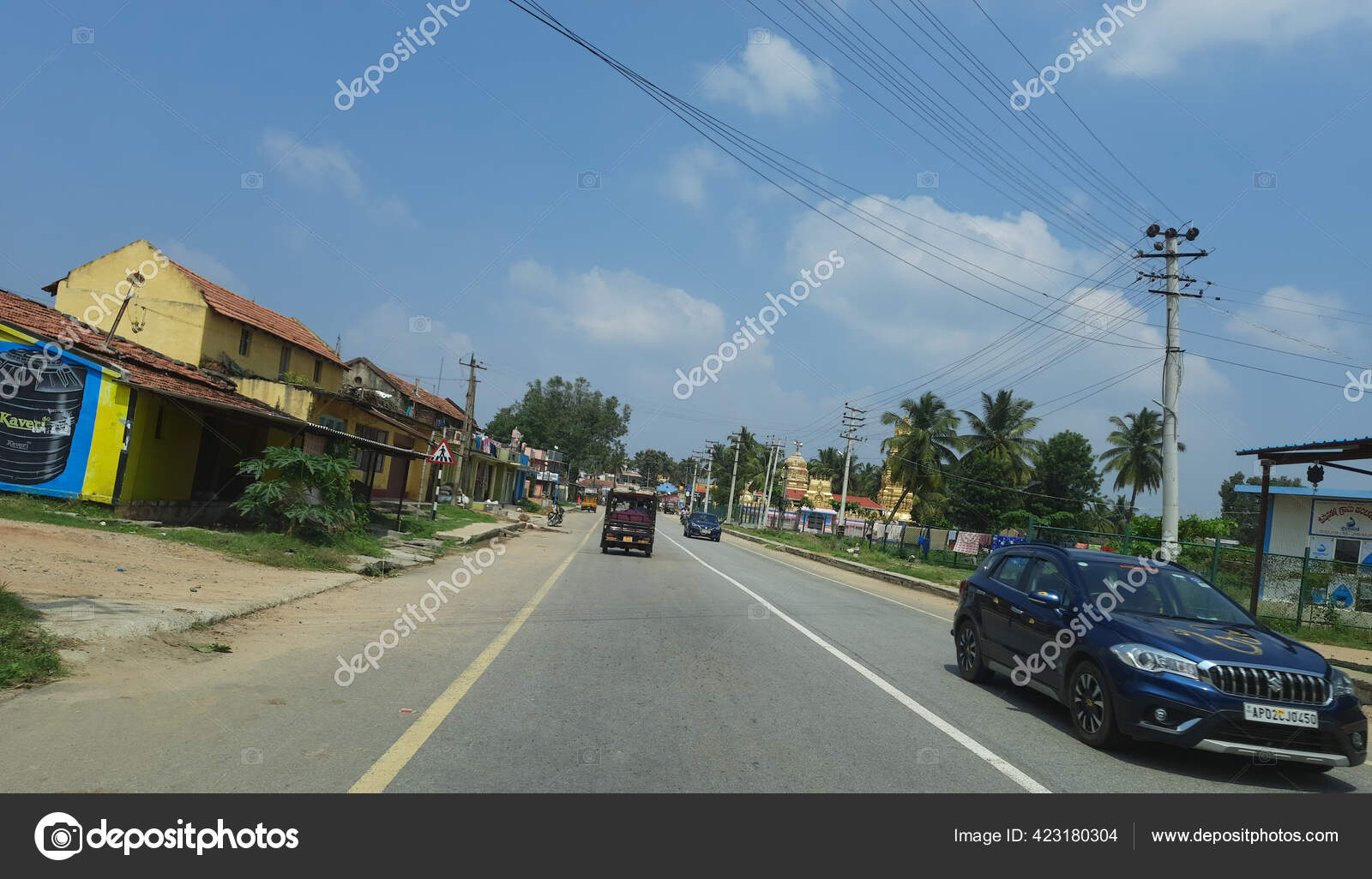 Maddur Karnataka India Oct 2020 Beautiful View Highway Road Village ...