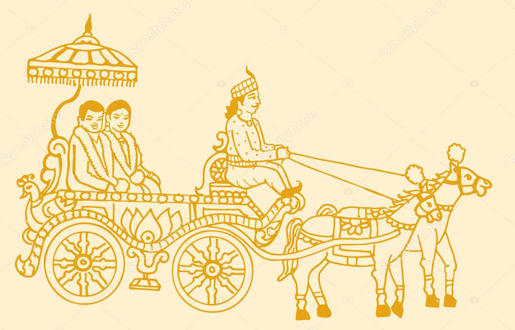 Dibujo o boceto del ritual tradicional indio La novia y el novio se ...