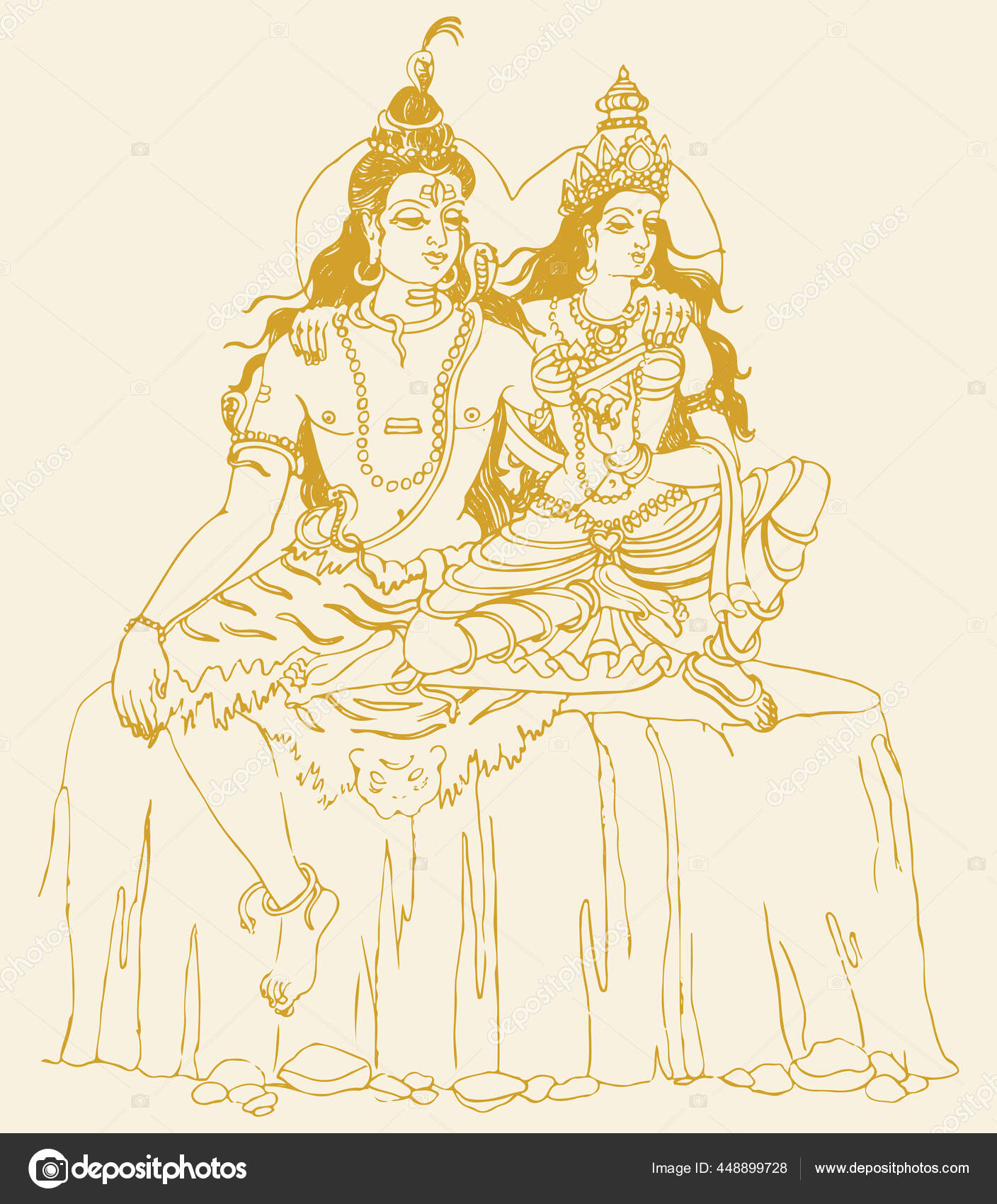 Drawing Sketch Lord Shiva Parvati Editable Outline Illustration Stock ...