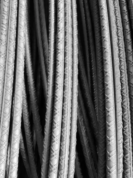 Closeup of building construction material mild steel tmt bars in the size of 16, 8, 10 and 12mm ...