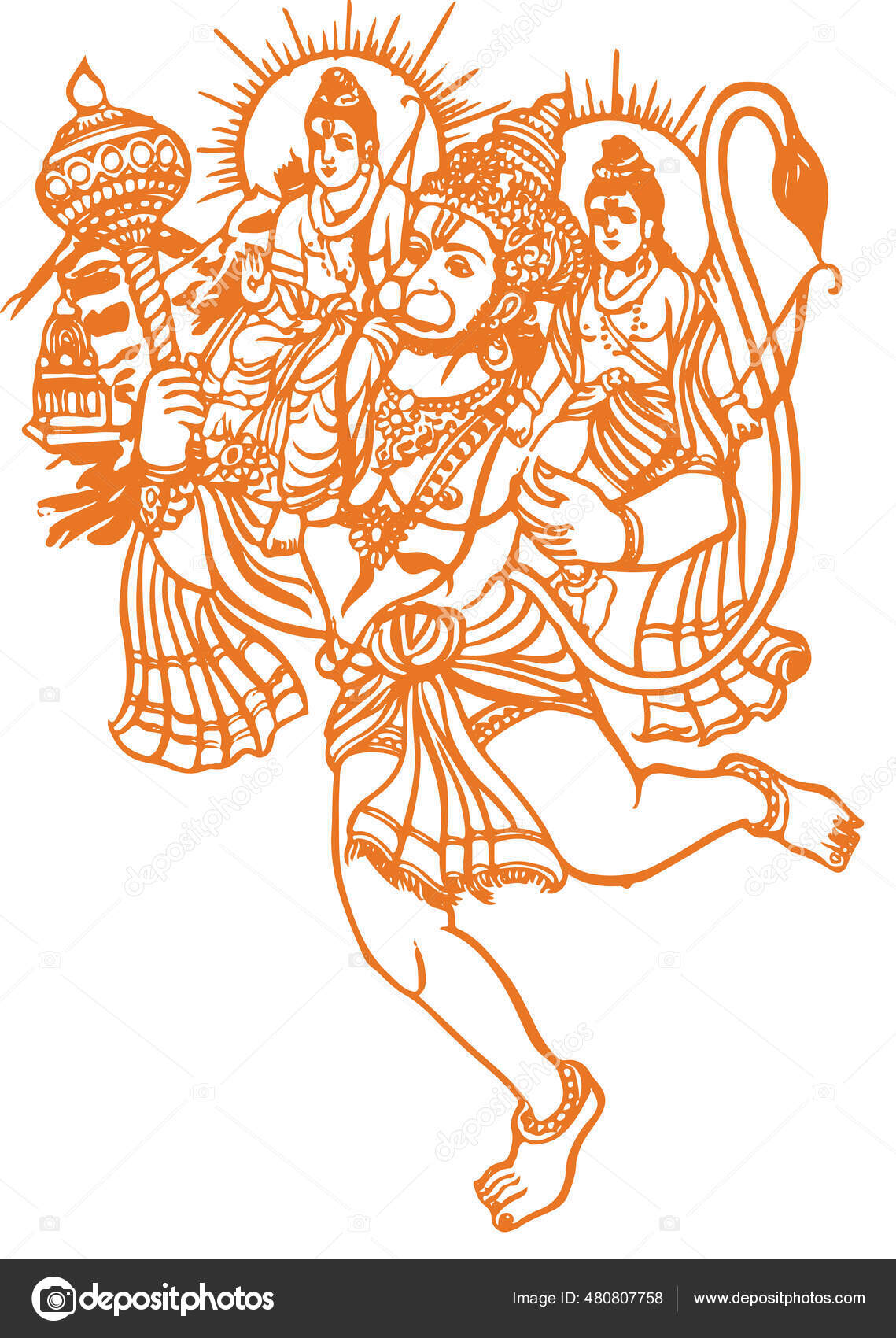 Drawing Sketch Lord Hanuman Outline Editable Illustration Strength ...