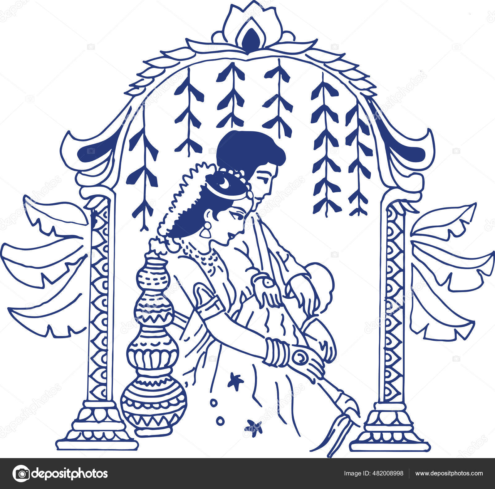 Drawing Sketch Indian Wedding Card Marriage Rituals Editable Outline ...