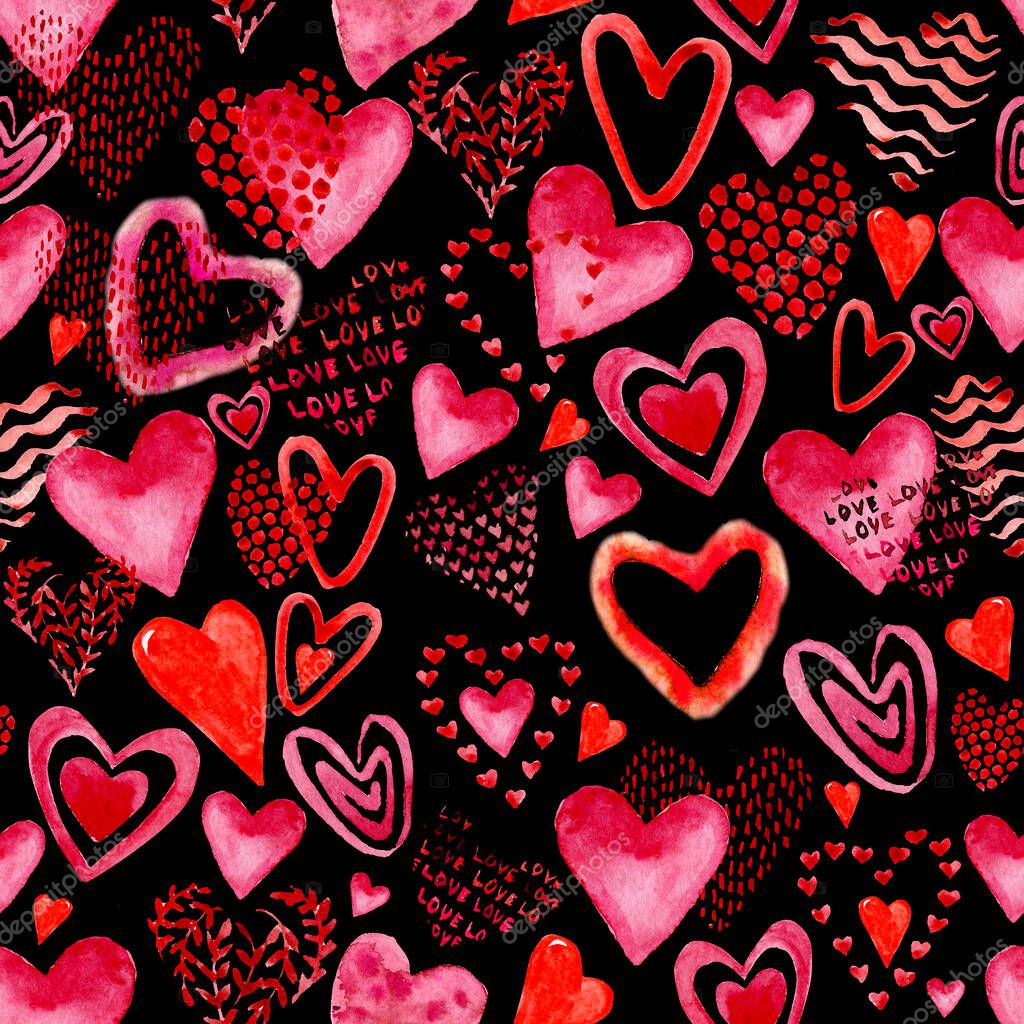 Patr n de fondo sin costuras con corazones de acuarela dibujados a mano para el d a de San ...