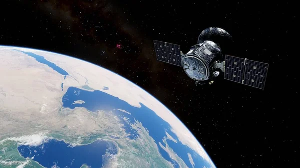 realistic satellite in orbit of the Earth, artificial satellite of ...