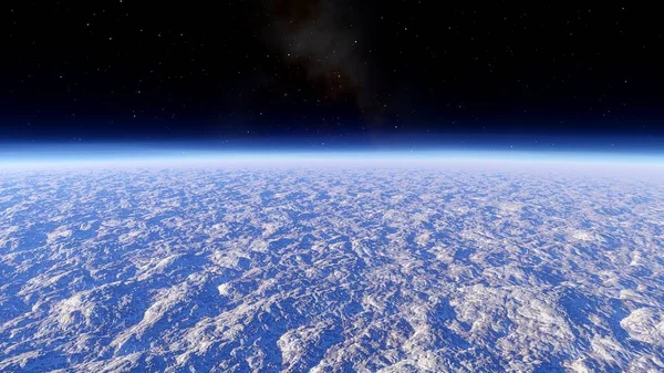 realistic surface of an alien planet, view from the surface of an exo ...