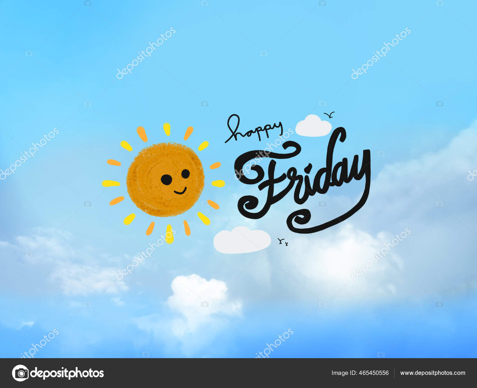 Hello Friday Cute Sun Smile Pencil Color Illustration Blue Sky Stock ...