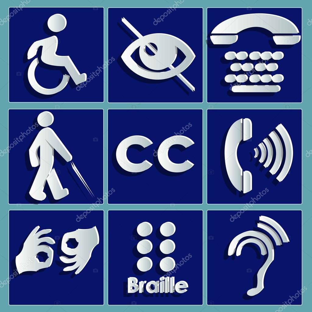 Signs of the different disabilities white paper cut images isolated on ...