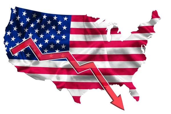 Gr fico abajo en un fondo de mapa de EE.UU.. ondeando la bandera textil ...