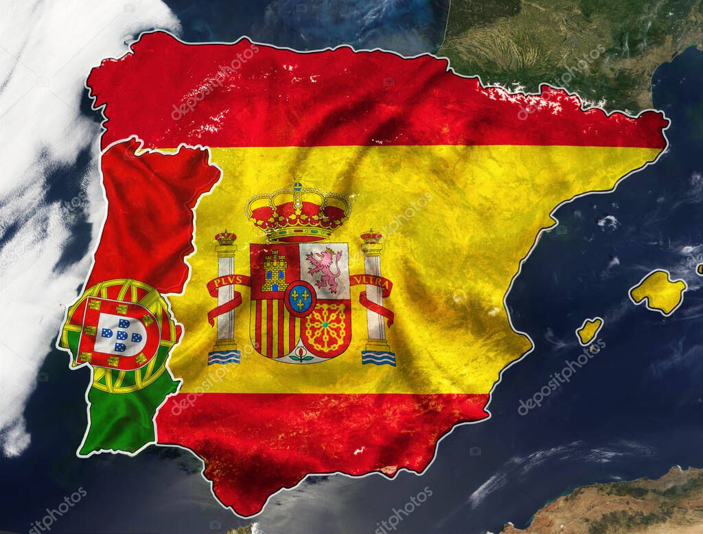 Península Ibérica. Mapa de España y Portugal vista desde el espacio con ...