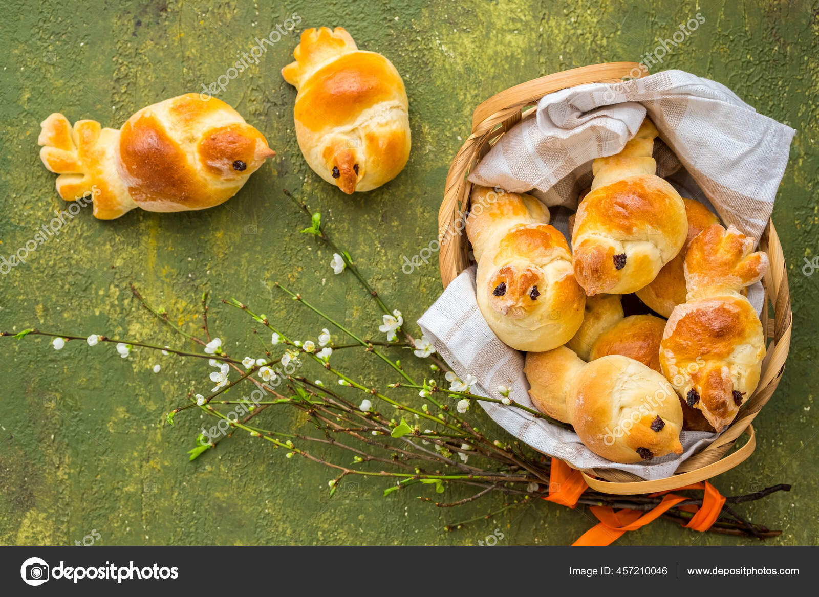 Traditional Yeast Buns Form Larks Wicker Basket Green Concrete ...