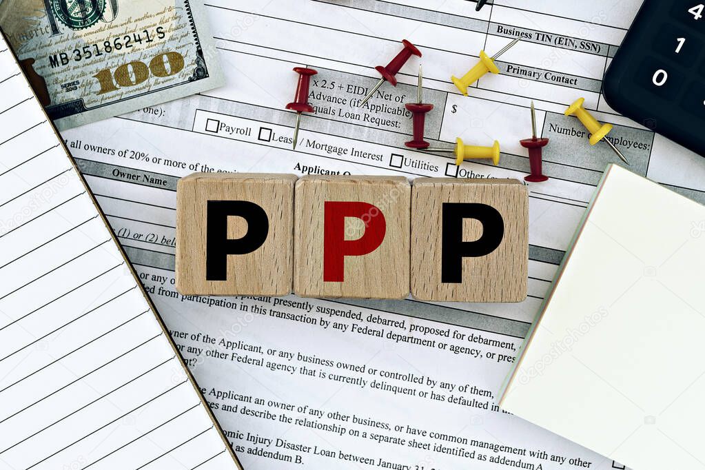 foto en ppp (programa de protección de cheque de pago) tema. cubos de ...