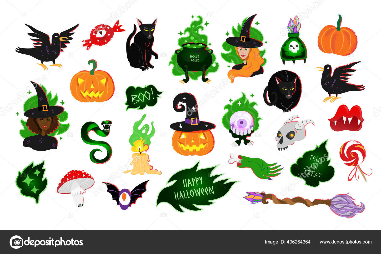 Set Vector Illustrations Halloween Halloween Icon Collection Cartoon ...