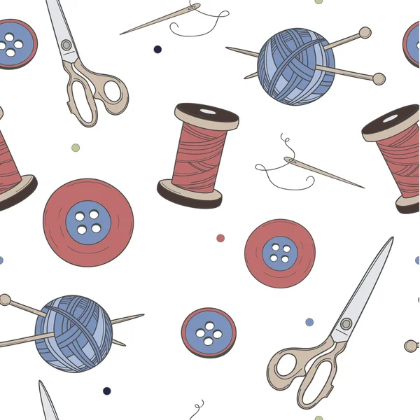 Seamless Pattern With Sewing Tools Vector Hand Drawn Tailor Equipments
