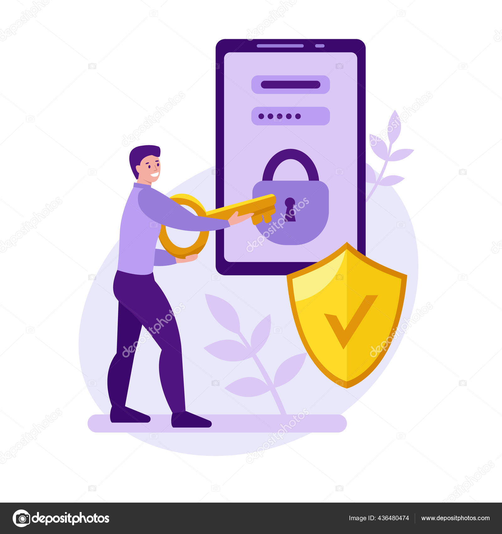 Mobile Phone Security Vector Concept Young Man Trying Unlock Mobile ...