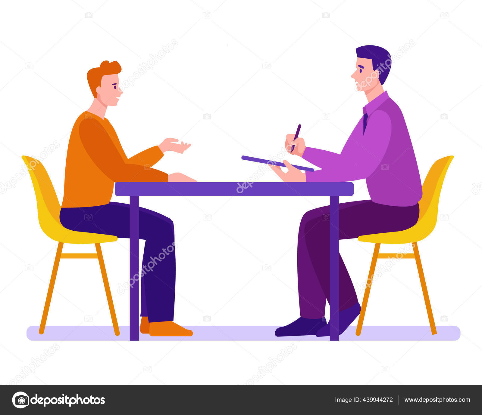 Two men are interviewed at the table. Employment process, candidate ...