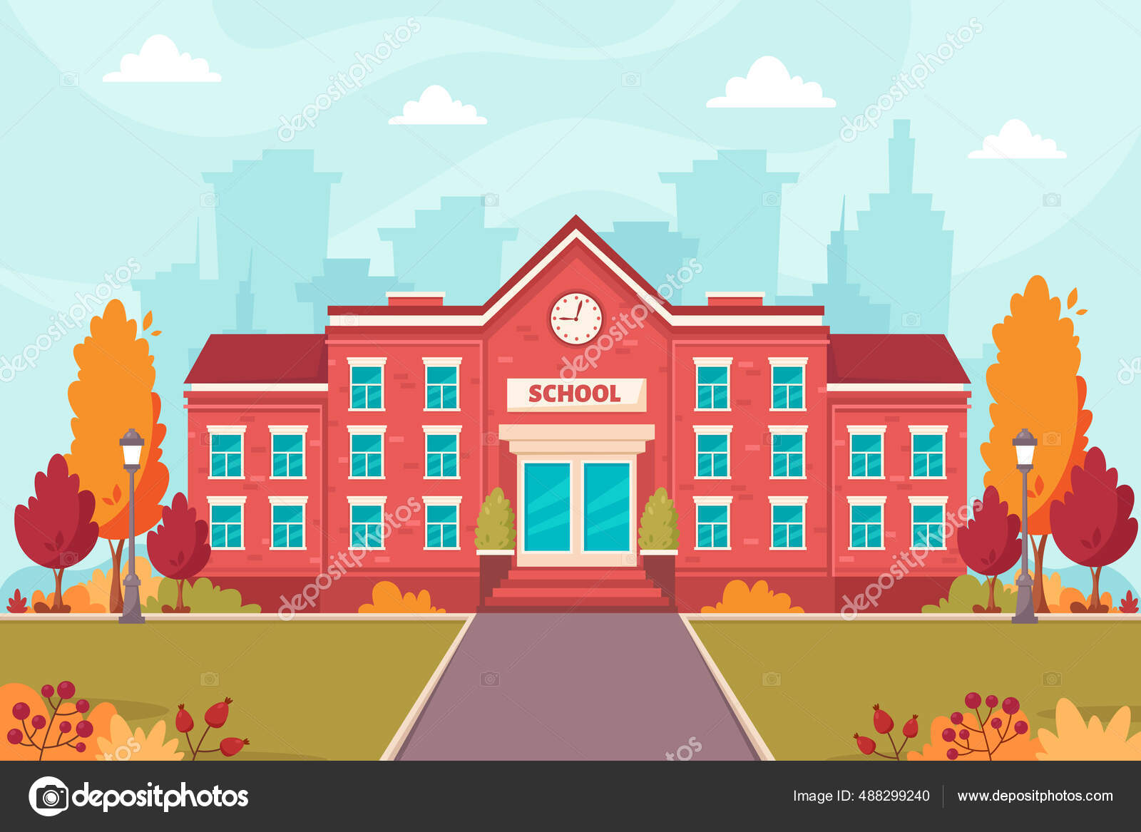 Vector De Edificio Escolar Vector De Forma Colorida De Edificio