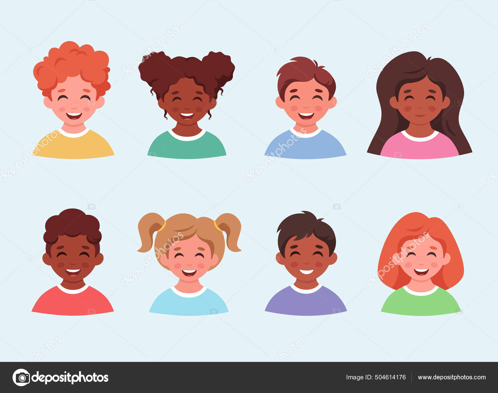 Kids Avatars Portraits Set Little Boys Girls Different Ethinities ...