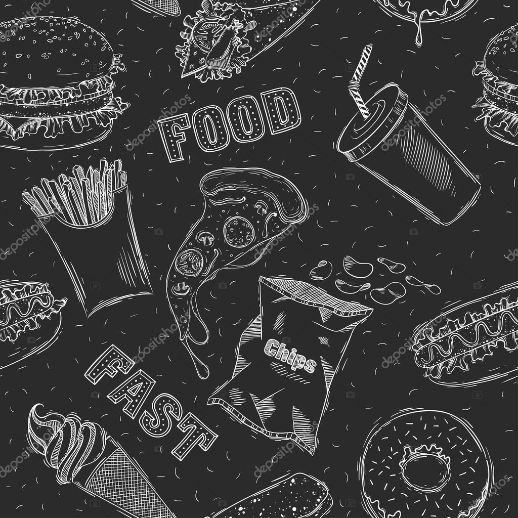 Seamless background. Hand drawing fast food. Vector illustration Stock ...