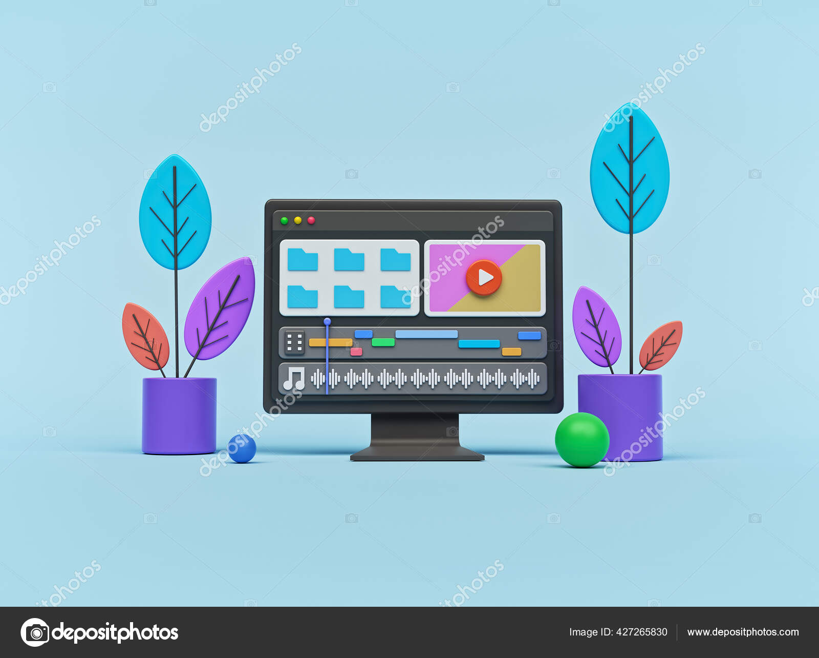 Video Editor Interface Software Application Computer Monitor Cartoon ...