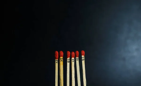 Group of a red match burning isolated with the background. Row burning ...