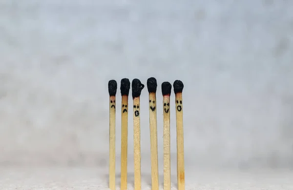 Group of a red match burning isolated with the background. Row burning ...