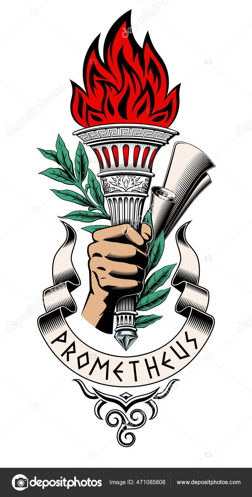 Torch Fire Prometheus Laurel Branch Papyri Inscription Ribbon ...