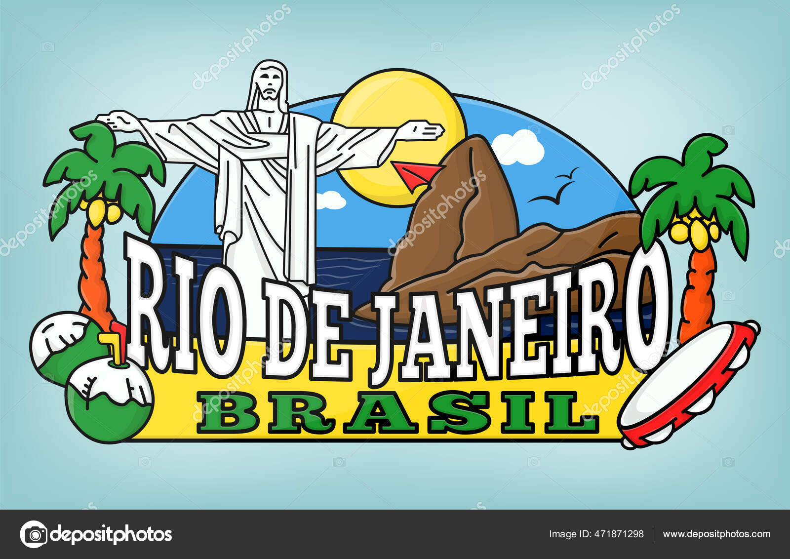 Vector Illustration Text Rio Janeiro Sticker Symbols Brazil Bright ...