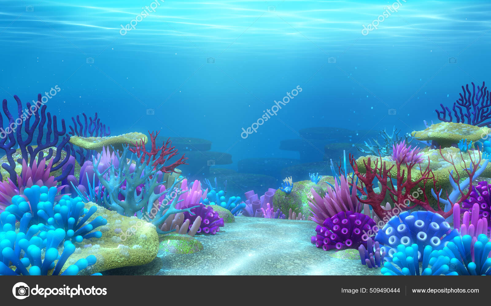 Colorful Coral Reef Sea Ocean Underwater World Background Rendering ...