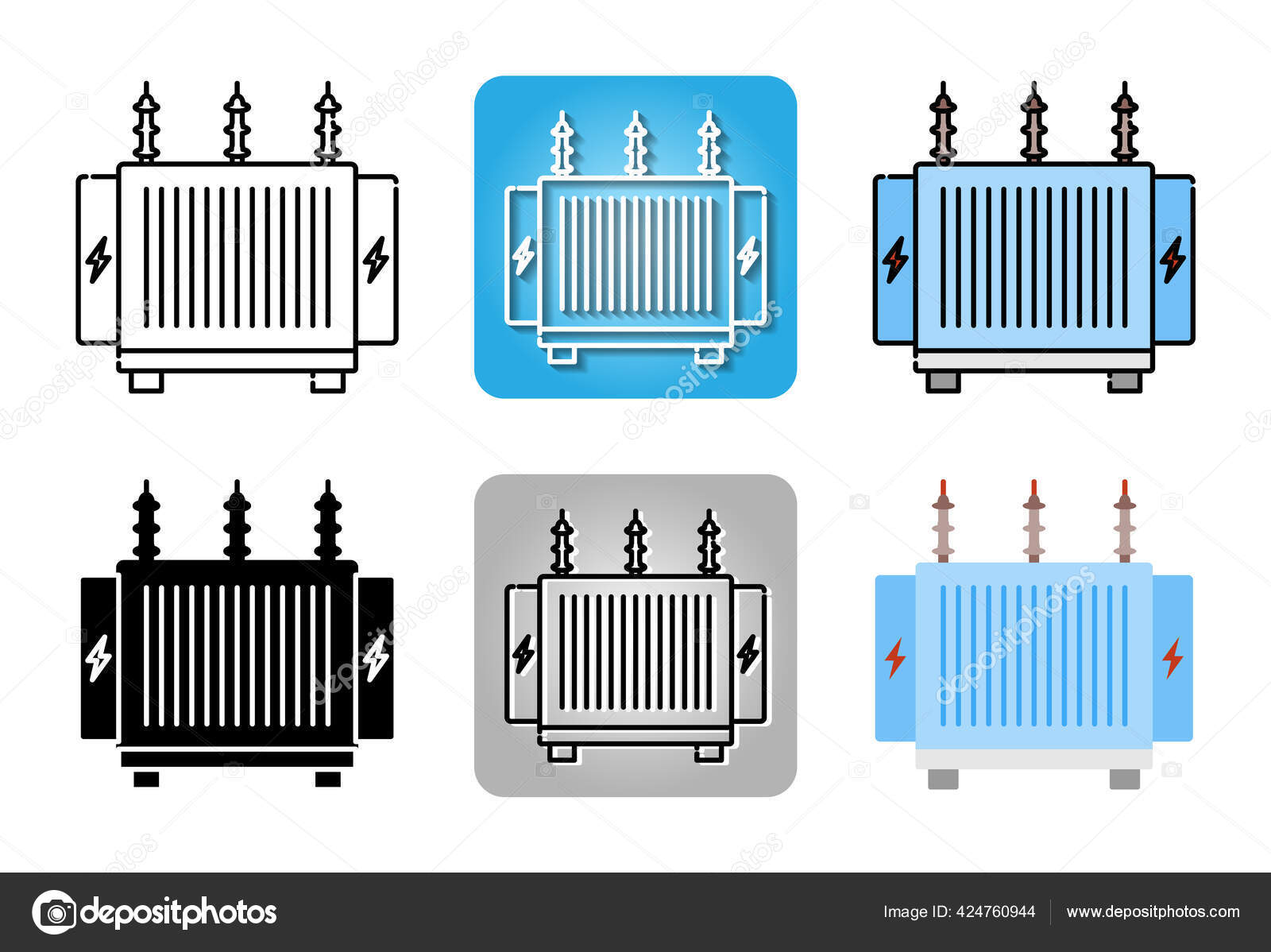 High Voltage Electrical Transformer Icon Set Isolated White Background ...