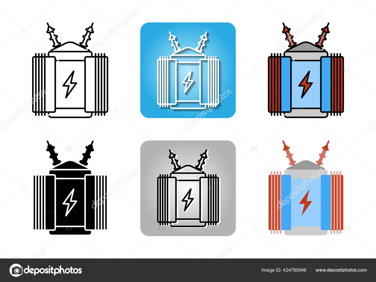 High Voltage Electrical Transformer Icon Set Isolated White Background ...