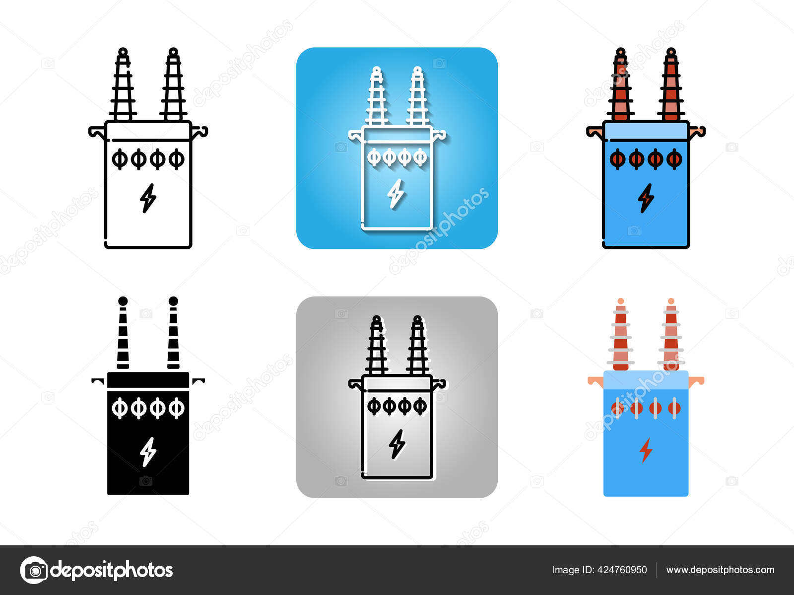 High Voltage Electrical Transformer Icon Set Isolated White Background ...