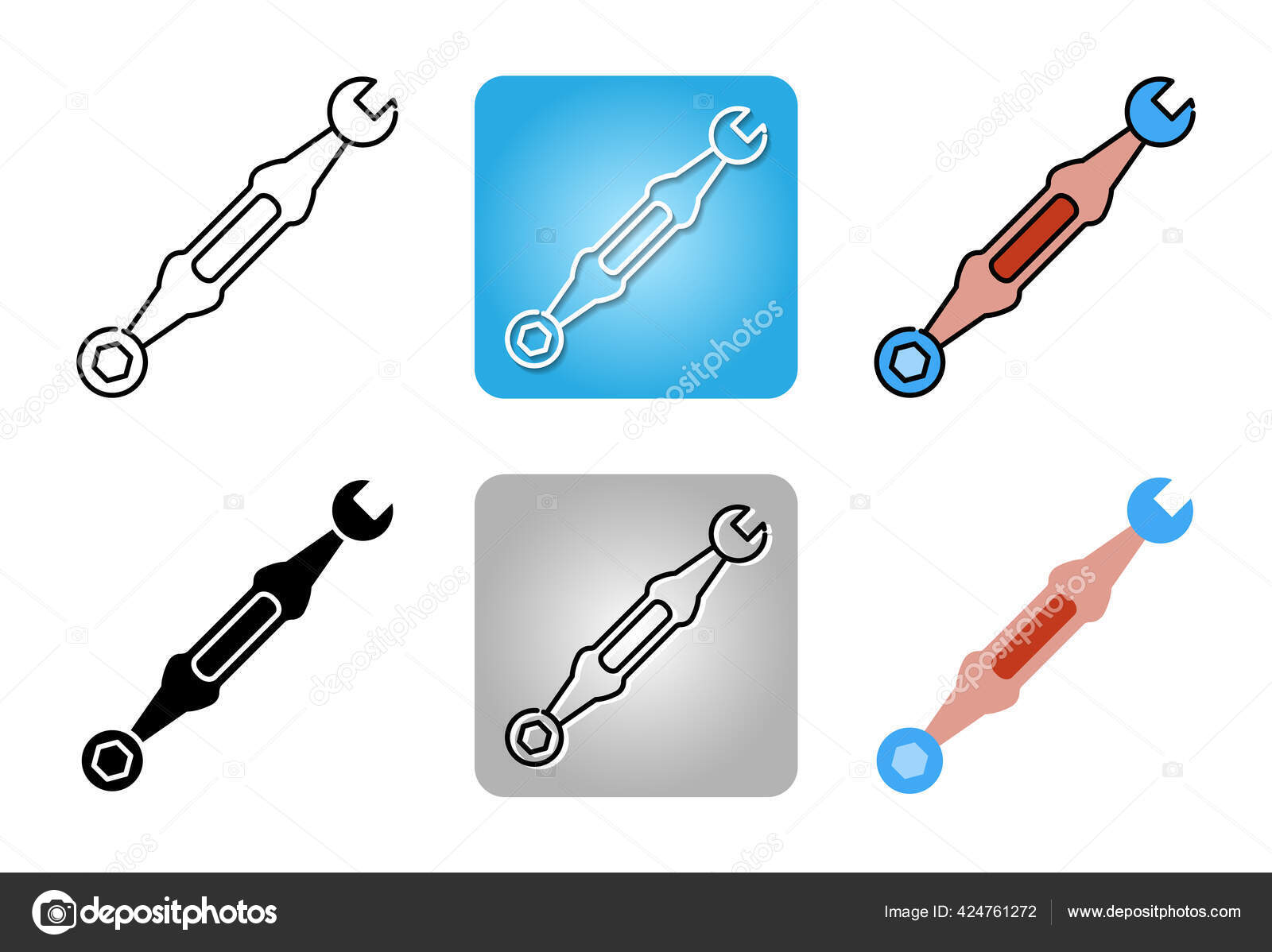 Wrench Ring Spanner Icon Set Isolated White Background Web Design Stock ...