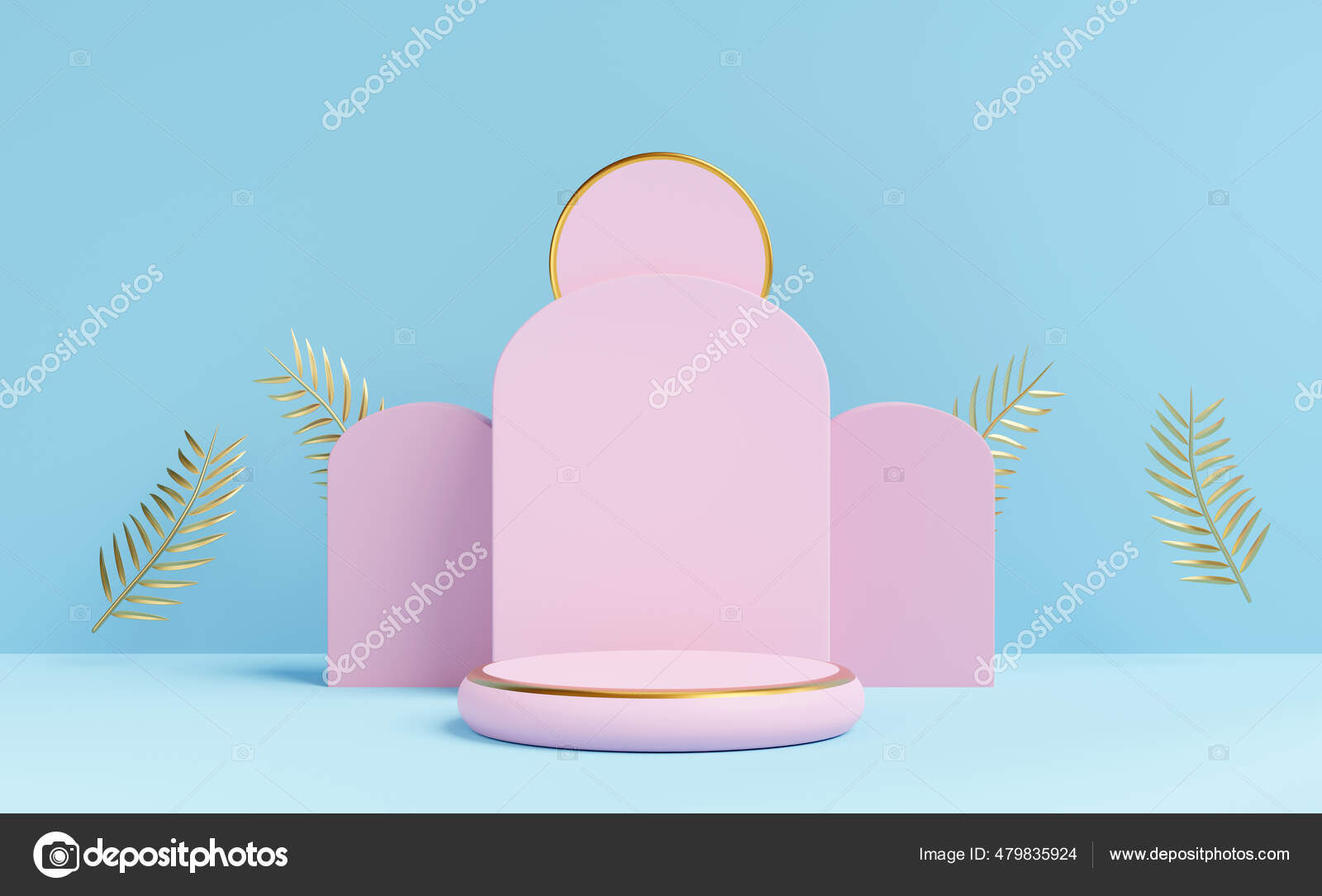 Cylinder Stage Podium Empty Geometric Shapes Blue Pastel Composition ...