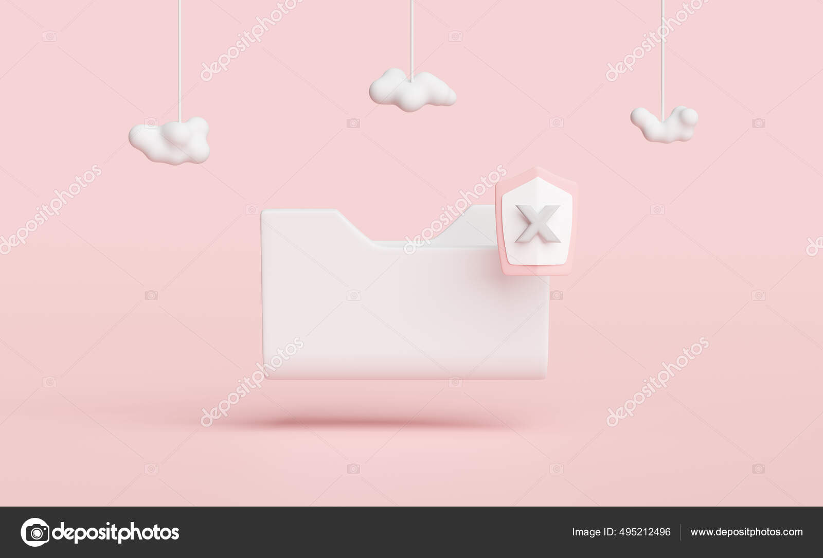 Cloud Folder Icon Shield Insecure Isolated Pink Background Cloud ...