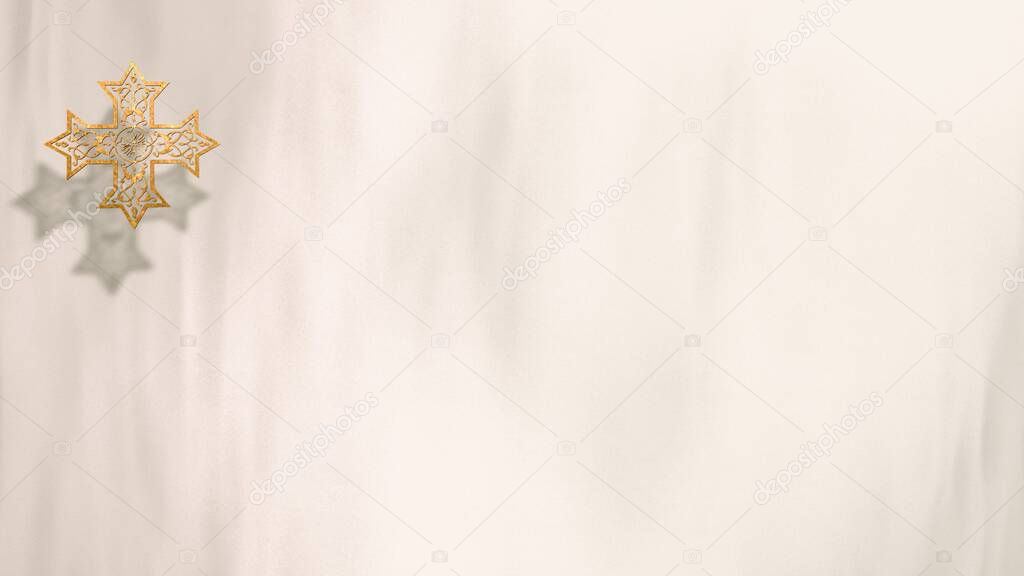 Liturgic white velvet, golden Christian Coptic Orthodox Cross. 3D ...