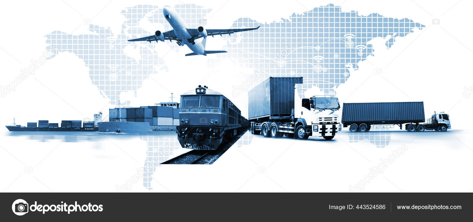 Transportation Import Export Logistics Concept Container Truck Ship ...
