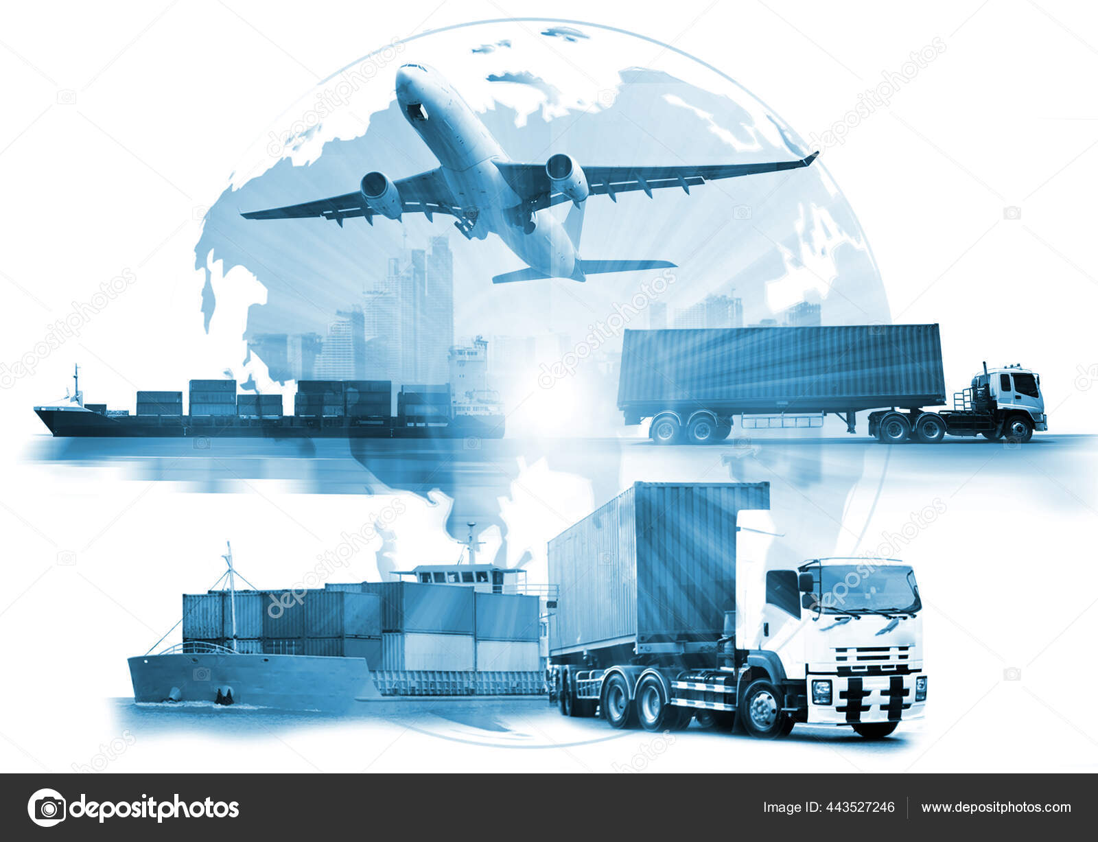 Transportation Import Export Logistics Concept Container Truck Ship ...