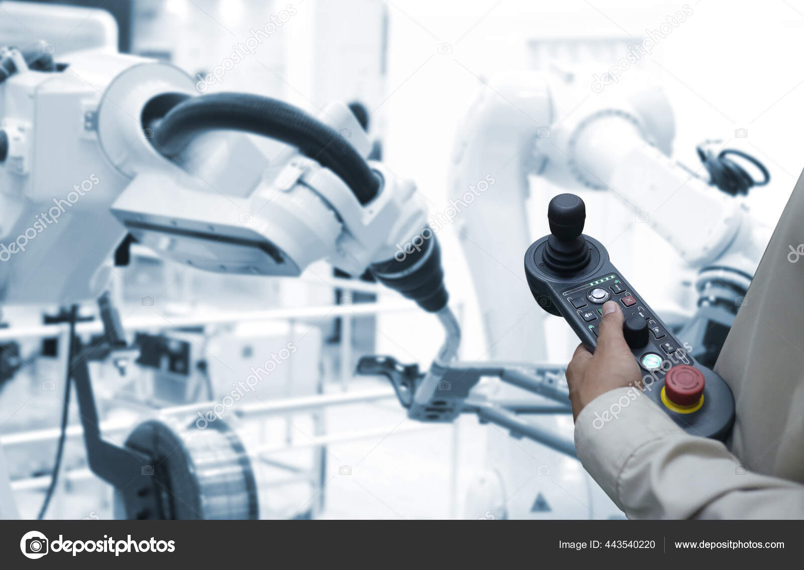 Man Hand Holding Tablet Controller Automate Wireless Robot Arm Smart ...