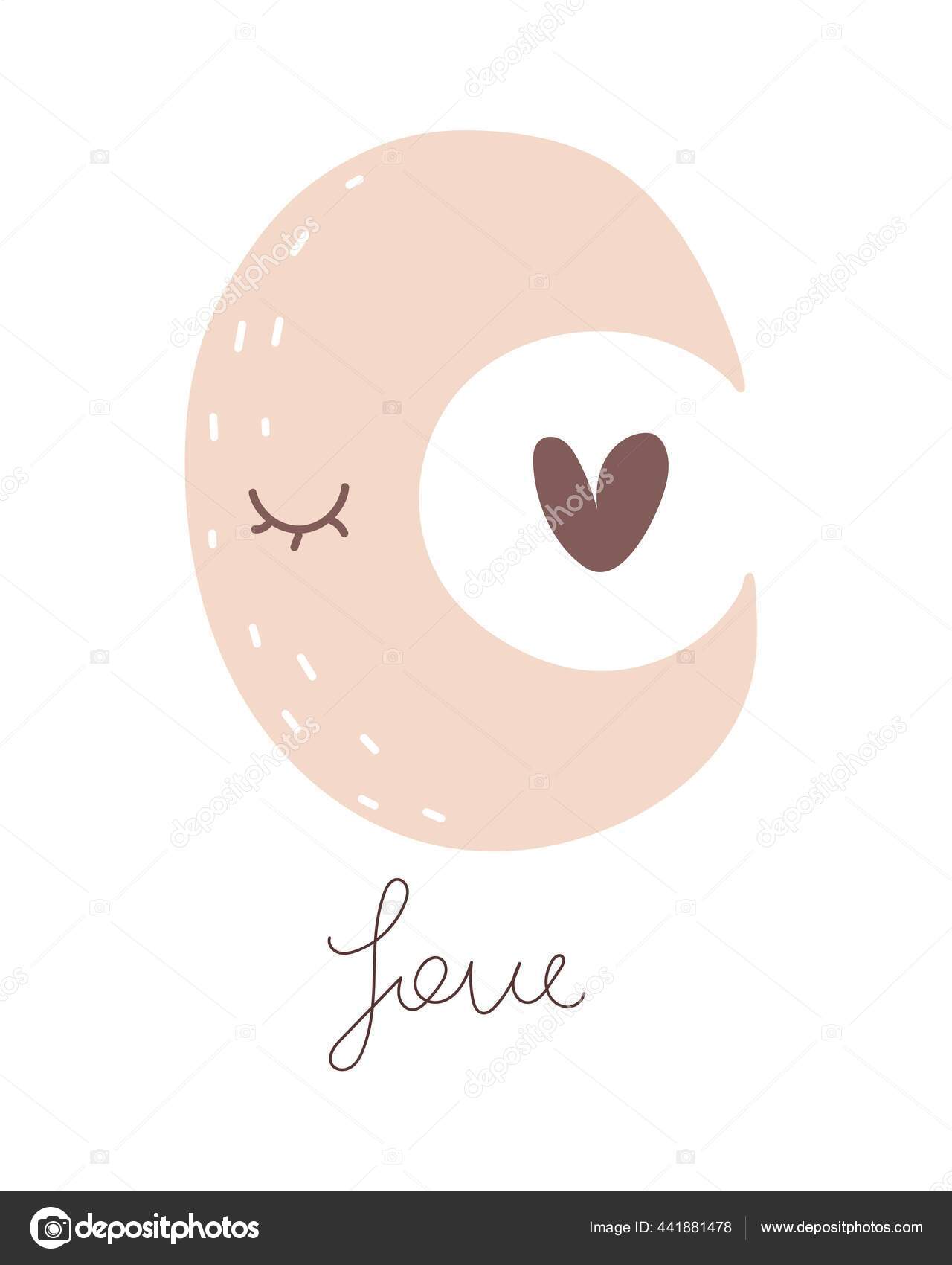 Luna Dibujos Animados Letras Dibujo Mano Elementos Decoración Colorido ...