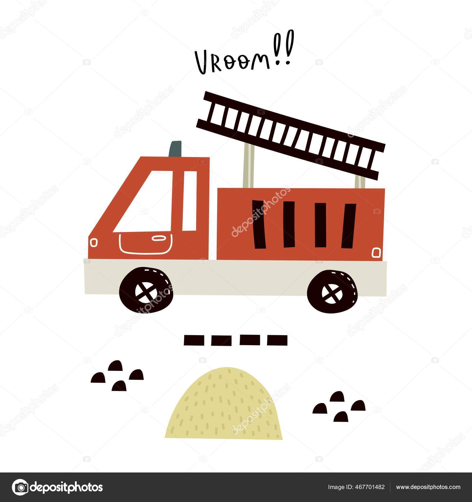 Cartoon Fire Engines Hand Drawing Lettering Decor Elements Flat Style ...