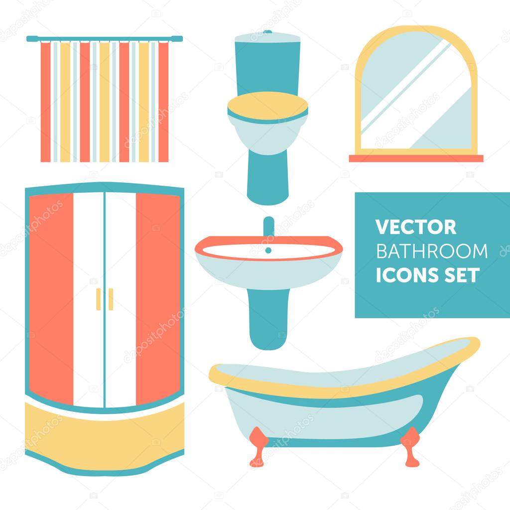 Colorful Isolated Vector Set Of Bathroom Icons In Modern Flat St Stock